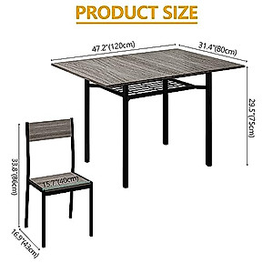 LVSOMT 5-Pieces Dining Table Set for 4, Kitchen Table and Chairs for 4, Metal and Wooden Foldable Table for Small Space, Dining Room Table Set with Built-in Storage Rack (Grey)