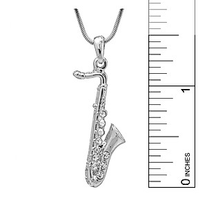 Spinningdaisy Silver Plated Woodwinds Musical Instrument Necklace (Saxophone)