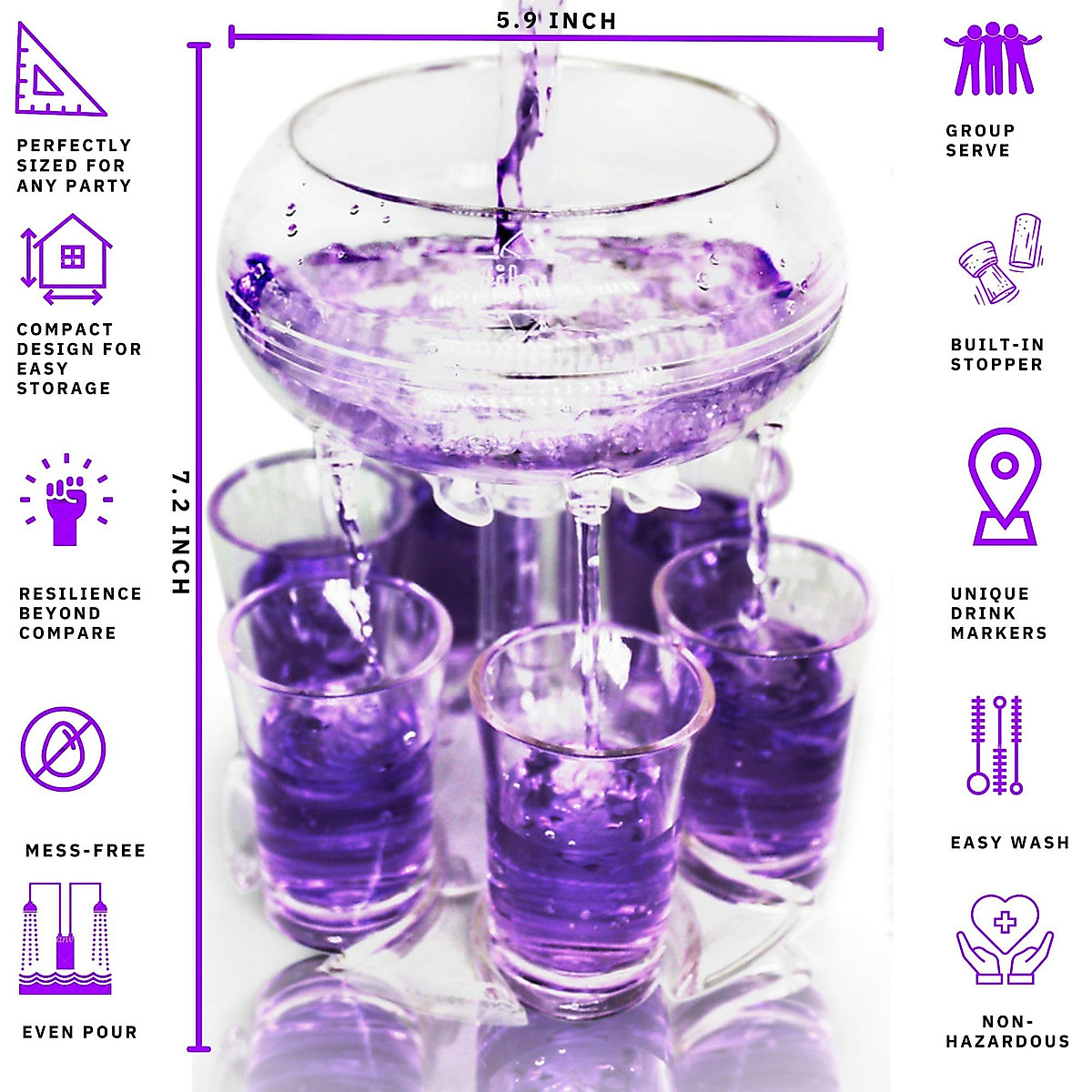 Etihub Shot Glass Dispenser And Holder - Party Drink Set For Liquor With 6 Glasses, Cool Glass Shots Game Accessories, Cute Of Fountains Fun 6x Pourer Bar Stuff, Unique 21 Birthday Parties Machine