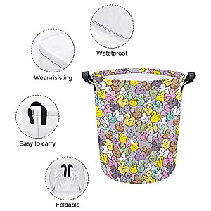 Colorful Baby Ducks Foldable Laundry Basket Waterproof Hamper Storage Bin Bag with Handle 16.5"x 16.5"x 17"