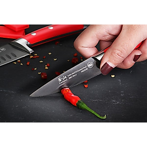 Cangshan S+ Series 1022131 German Steel Forged 2-Piece Titanium Coated Santoku Starter Knife Set with Sheaths, Jupiter Red