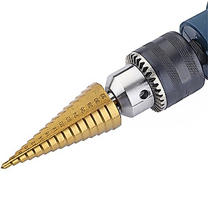 3Pcs HSS Titanium Coated Step Drill Bit Set, 1/4" Hex Shank Quick Change High Speed Steel Cone Drill Bit Kit for Plastic, Wood, Metal Sheet, Aluminum Hole Drilling (Metric 4-12mm/4-20mm/4-32mm)