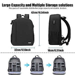 Cwatcun Camera Backpack with USB,Rain Cover,fit 15.6" Laptop,Anti-Theft Rear Open Camera Bag,Waterproof Camera Case with Tripod Straps for Canon Nikon Sony DSLR SLR Photography Bag Unisex(III-L-Black)