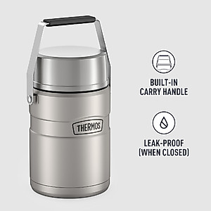 THERMOS Stainless King Vacuum-Insulated Food Jar with 2 Storage Container Inserts, 47 Ounce, Matte Steel