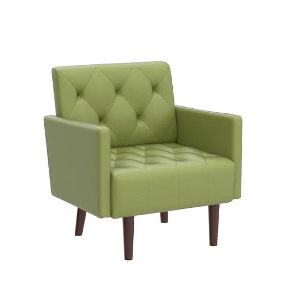 PEIHONGET Faux Leather Accent Chair, Modern Retro Arm Chair for Living Room and Bedroom Tufted Upholstered Sofa Club Chair Comfy Armchair for Small Spaces Bedroom Office (Olive)