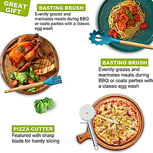 Umite Chef 36pcs Silicone Kitchen Cooking Utensils with Holder, Heat Resistant Cooking Utensils Sets Wooden Handle, Nonstick Kitchen Gadgets Tools Include Spatula Spoons Turner Pizza Cutter(Blue)