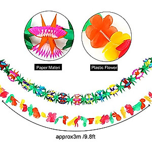 6 Pieces Long Tropical Flower Garland Multicolored Paper Tissue Garland Hawaiian Flower Garland for Luau Hawaiian Themed Party Supplies