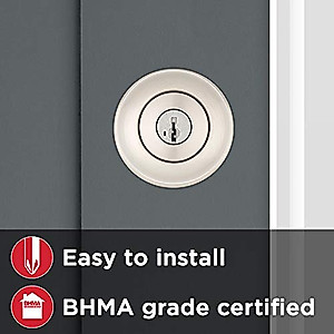 Kwikset Juno Keyed Entry Door Knob with Microban Antimicrobial Protection featuring SmartKey Security in Satin Nickel