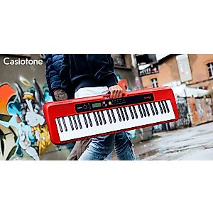 Casio Casiotone CT-S200 61-Key Portable Digital Keyboard - Red Bundle with Adjustable Stand, Bench, Headphone, Sustain Pedal, Instructional Book, Austin Bazaar Instructional DVD, and Polishing Cloth