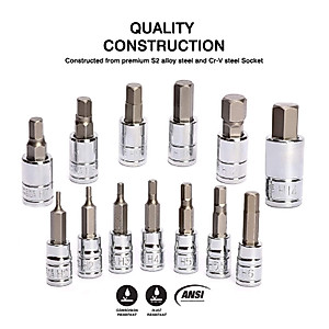 CASOMAN 13 Piece Hex Bit Socket Set, S2 Steel Bit Socket Tool Kit, Metric, 2mm-14mm, Allen Bit Socket Kit