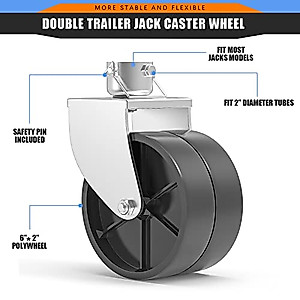 E-SDS Trailer Jack Wheel 2000 Lbs, Dual Wheel Jack Caster Wheel Replacement, 6" Swivel Trailer Tongue Jack Wheel with Pin Fits Any Jack, Boat, Hitch Camper Soft Ground Roll