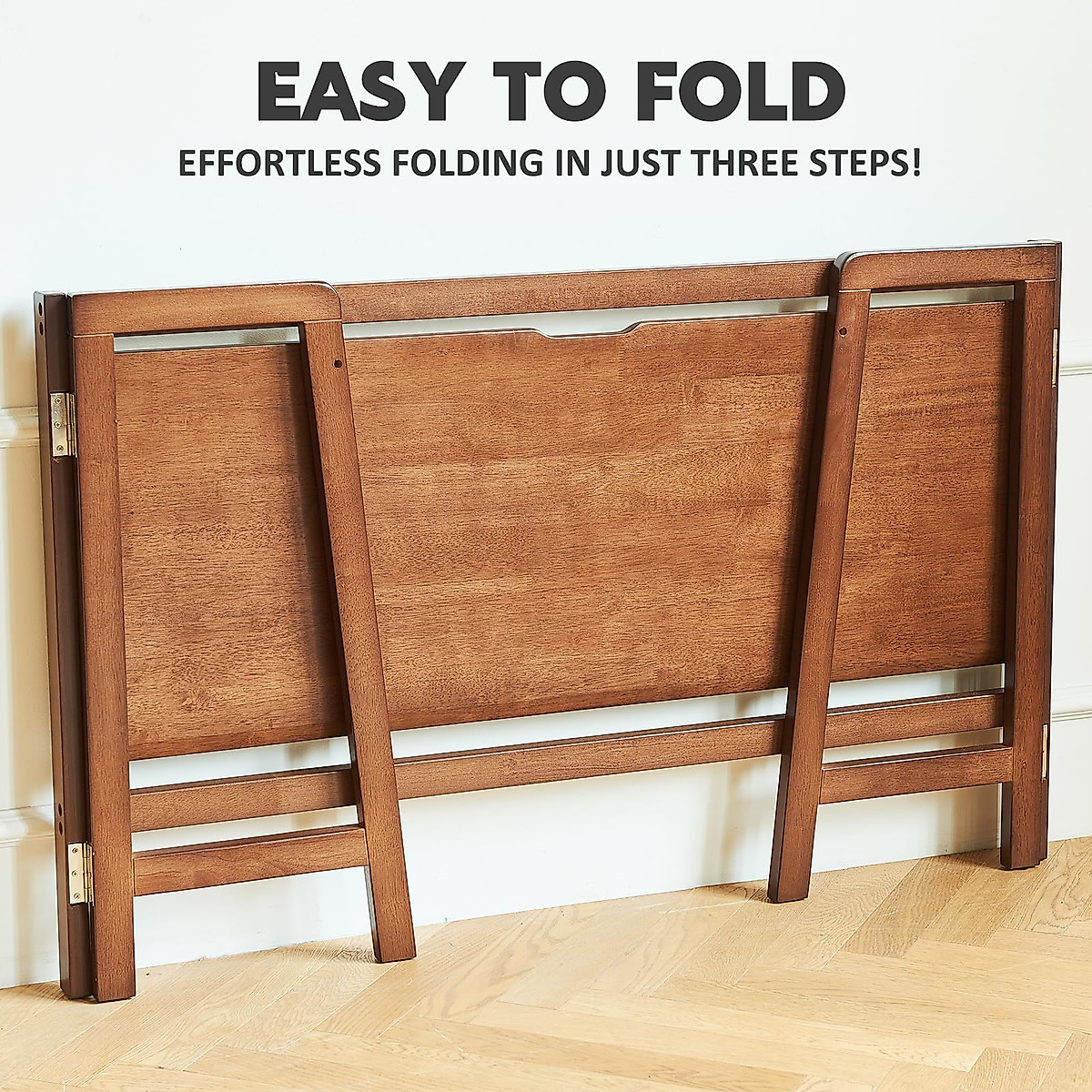 Solid Wood Folding Desk Mid Century Modern Desk, 47'' Foldable Writing Computer Desk for Home Office, Simple Study Makeup Workstation, Wooden Study Office Desk Table for Small Spaces, Walnut Color