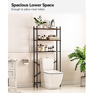 HOOBRO Over The Toilet Storage, 3-Tier Over Toilet Bathroom Organizer, Freestanding Above Toilet Shelf with Adjustable Feet, Space Saving, Easy to Assembly, Rustic Brown and Black BF63TS01