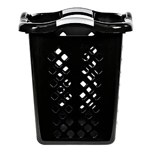 ReMoiz 2 Pack Ultra Easy Carry Plastic Laundry Hamper, 2 Bushel Lamper Plastic Laundry Basket with Silver Handles,Dirty Clothes Laundry Hamper Bin for Home, Apartment, or Dorm Room, Black
