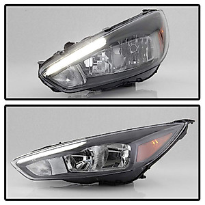 ACANII - For [Halogen Type Black Housing w/LED DRL] 2015-2018 Ford Focus Headlight Headlamp Assembly Left Driver Side