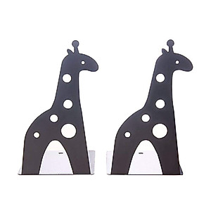 Loupdeloup Cute Bookends,Non Skid Giraffe Animal Book Ends for Shelves Decorative for Kids Black 1 Pair