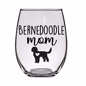 Bernedoodle Mom - Premium 21oz Stemless Wine Glass - Gift for Doodle Dog Lovers