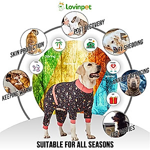 LovinPet Large/Big Dog Pajamas, Post Surgery Onesie for Large Breed Dogs, Reflective Stripe, Breatheable Stretch Jersey Knit, Nighttime Print Dog Jammies, Pet PJ's/Large