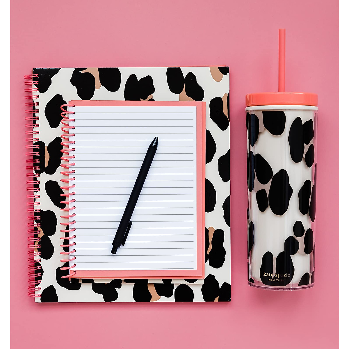 Kate Spade New York Large College Ruled Notebook, 11" x 9.5" Leopard Print Spiral Notebook with 160 Pages, Forest Feline