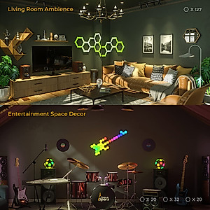 LinkedSparx Syro-Bricks 3D Hexagon Lights, Smart App Control RGB Hexagon LED Lights for Wall or Desktop with Music Sync for Gaming Room Streaming Decor (20Pack)