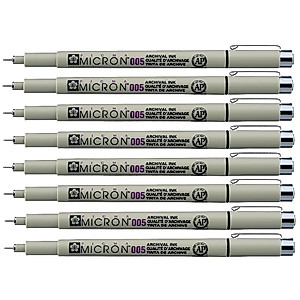 Sakura Pigma Micron pen 005 Black ink marker felt tip pen, Archival pigment ink, fine point for artist drawing pens - 8 pen set