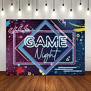Art Studio 84" x 60" Game Night Birthday Theme Photography Backdrop Glow Neon Sleepover Slumber Prom Party Photo Background Game On Party Banner Cake Table Decor Photo Studio Gift Props
