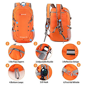ZOMAKE Packable Hiking Backpack Water Resistant,40L Lightweight Daypack Foldable Backpack for Travel (Orange)