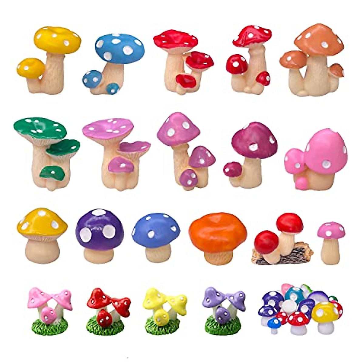 JKanruh 35 Pcs Miniature Resin Mushroom,Cute Mushrooms Fairy Garden Moss Landscape Ornaments for Outdoor Decoration,Home Décor,Cake Decoration,DIY Crafts