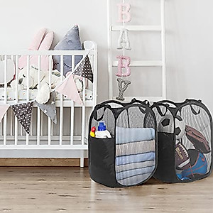 STORAGE MANIAC Pop-Up Laundry Hampers, 2-Pack Large Laundry Hamper, Collapsible Laundry Hamper, Mesh Laundry Hamper, Collapsible Laundry Basket for Dorm, Apt, Bedroom, Bathroom, Laundry Room, Black