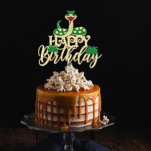 Kaoenla Glitter Snake Happy Birthday Cake Topper- snake theme happy birthday cake decoration animal theme birthday supplies decoration、Baby Party 、Boy and Girl Happy Birthday Party supplies decoratio