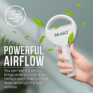 Brago Handheld Bladeless Mini Fan, Portable Hand Fan, Rechargeable Small Pocket Fan, Battery Operated Personal Fan for Indoor Outdoor Travelling (White)