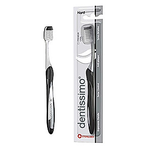 DENTISSIMO SWISS BIODENT Premium Oral Care Hard Bristle Toothbrush with Ergonomic Handle, Anthracite, Pack of 1