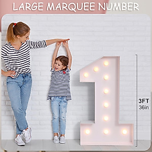 YOSWPP 3FT Large Marquee Light Up Letters Numbers Giant Mosaic Balloon Frame,Wedding Backdrop Decoration Anniversary Decoration Foam Board (1, 3FT)