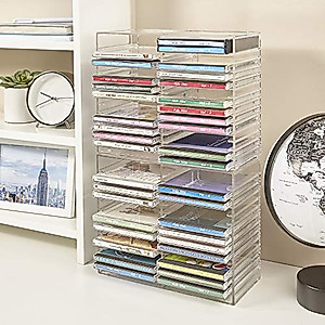 STORi Stackable Clear Plastic CD Organizer with Rubber Feet | Rectangular Jewel Cases Holder Perfect for Office and Theatre Room | Holds up to 30 CD Cases | Made in USA