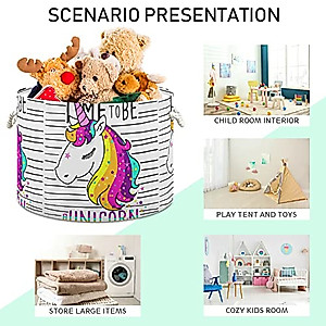 ALAZA Cute Magical Unicorn with Stripes Storage Basket Gift Baskets Large Collapsible Laundry Hamper with Handle, 20x20x14 in