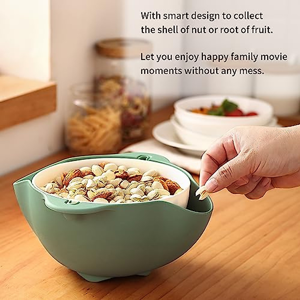 Pazash Double-layer Rotatable Colander, Heat-resisted Pasta Strainer, Food Level BPA Free Colanders and Strainers Bowls Set,2 Set Kitchen Draining Bowl Vegetable Washing Basket ，Aqua Sky and Green