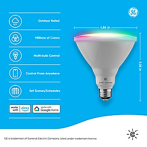 GE CYNC Smart LED Light Bulbs, Color Changing Lights, Bluetooth and Wi Fi Lights, Works with Alexa and Google Home, PAR38 Outdoor Floodlights (2 Pack)