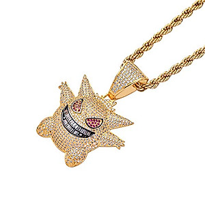 SMANXEY Gengar Gold Cubic Zirconia Hip Hop Pendant Necklace for Fans Classic Collection