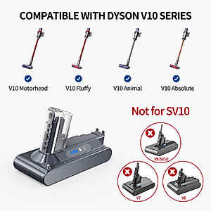 V10 Battery Replacement for Dyson, 5000mAh 25.2V V10 Battery Compatible with Dyson V10 Animal V10 Absolute V10 Motorhead V10 Fluffy SV12 Clean Cordless Stick Vacuum Cleaner（NOT FIT SV10）
