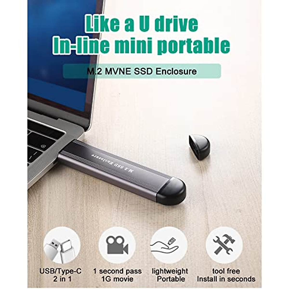 Laihua M.2 SSD Enclosure Plug and Play Tool Free 10Gbps M.2 NVME NGFF SSD Enclosure Adapter for Tablet for Desktop Grey