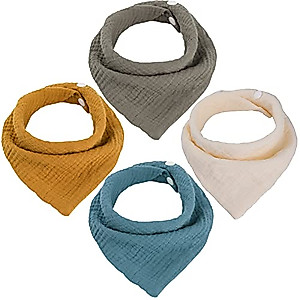 WD&CD 4 Pcs Baby Triangular Cloth Bibs, Double Layer Soft Absorbent Muslin Neck Cloth Drool Bib with 2 Adjustable Snaps, F