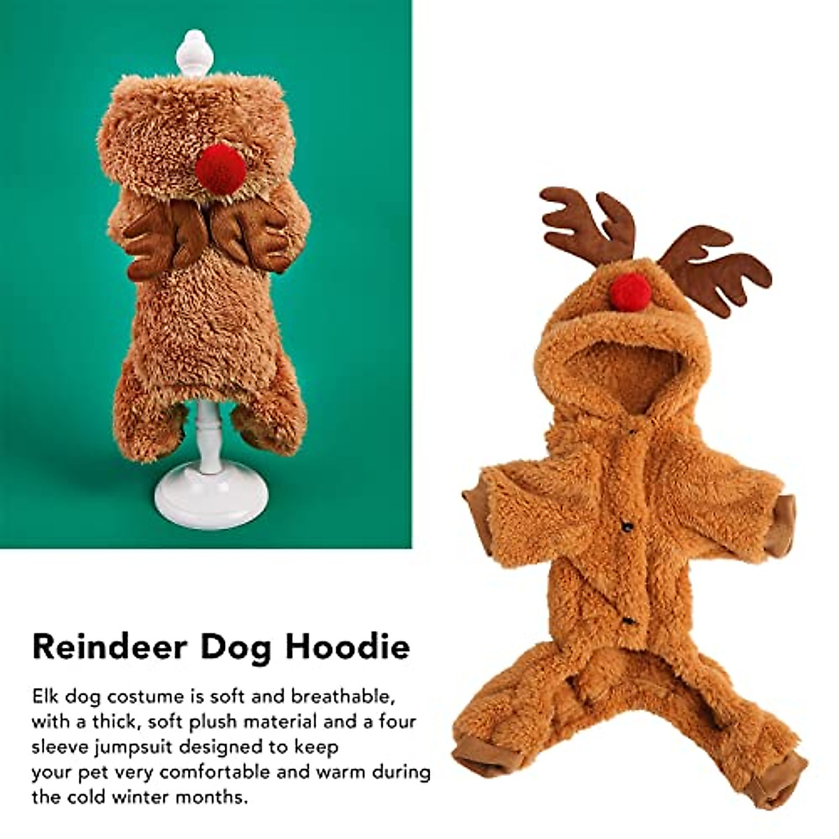 Dog Winter Clothes,Pet Reindeer Cosplay Dog Cat Costume Reindeer Dog Hoodie Funny Pet Elk Cosplay Costume Puppy Fleece Outfits Warm Hoodie XL