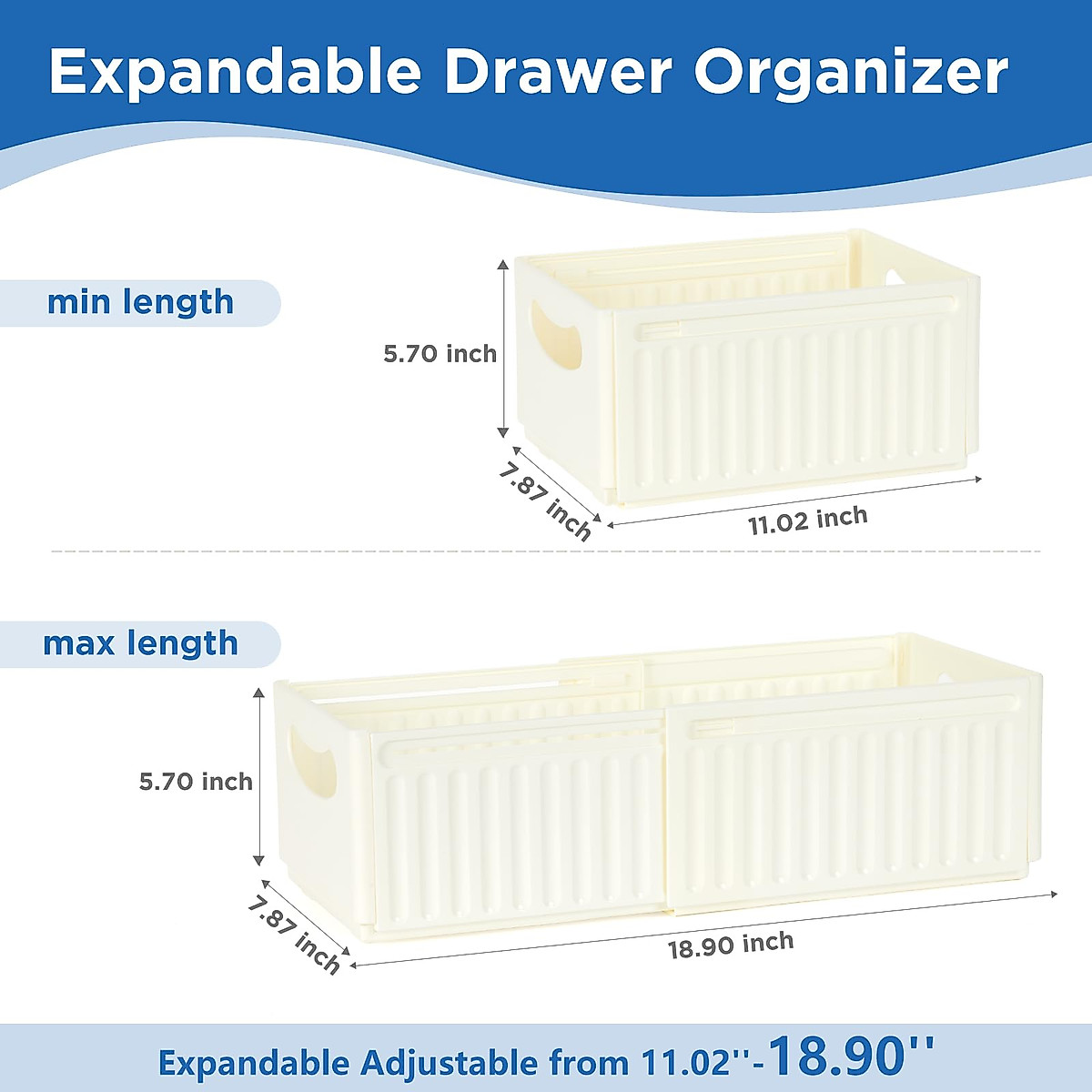 Temary Drawer Organizers Adjustable Drawer Dividers Large Dresser Drawer Organizer Bins for Clothes, Expandable from 11.02''-18.90'' Drawers Separators Storage Bins for Clothing, Underwear, Socks