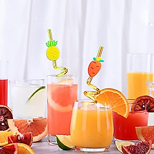 24 Citrus Fruit Drinking Straws with 2 PCS Straws Cleaning Brush for Tutti Fruity Birthday Pineapple Strawberry Tropical Party Supplies Favors