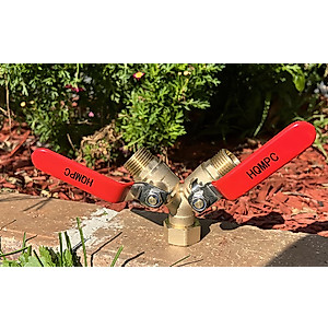 HQMPC Garden Hose Y Valve Hose Splitter Brass Hose Splitter with Solid Brass Handle Brass Y Valve Water Garden Hose Adapter 2 Way Y Valve 3/4" GHT Thread