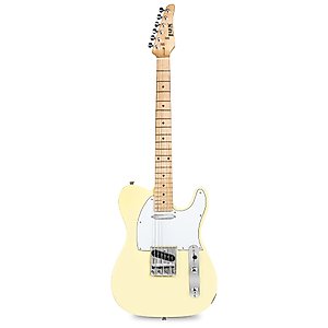 LyxPro 39” Electric Guitar TL Series, Full-Size Paulownia Wood Body, 3-Ply Pickguard, C-Shape Neck, Ashtray Bridge, Quality Gear Tuners, 3-Way Switch & Volume/Tone Controls, 2 Picks Included, White
