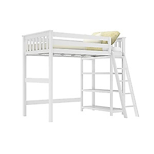 Max & Lily High Loft Bed, Twin Bed Frame For Kids With Bookcase, White