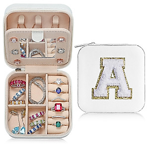 Parima Personalised Initial Jewelry Box, White Jewelry Boxes for Travel - Ring Holder, Earring Holder, Beach Vacation Essentials
