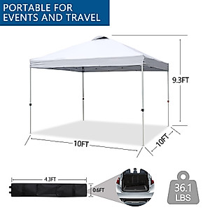 VINGLI 10x10 Pop Up Canopy Tent with Carry Bag and Sandbags, Outdoor Gazebo Canopy Tent 10x10 Party Tent Commercial Canopy (White)