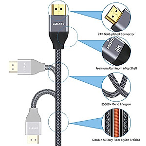 MINJANDLEE 2Pack 8K HDMI 2.1 Cable 48Gbps Certified Ultra High Speed HDMI Braided Cord 10ft, 4K120 8K60 144Hz eARC HDR HDCP 2.2 2.3 3D, Compatible with Ethernet PS5, PS4, X-Box Series X, LG QLED TV